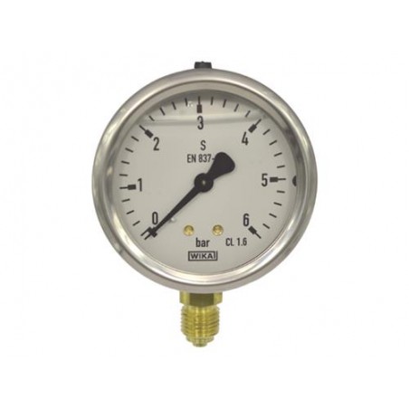 Rohrfedermanometer Messing, Gehäuse Ø 63 mm, gefüllt, Unteranschluss
